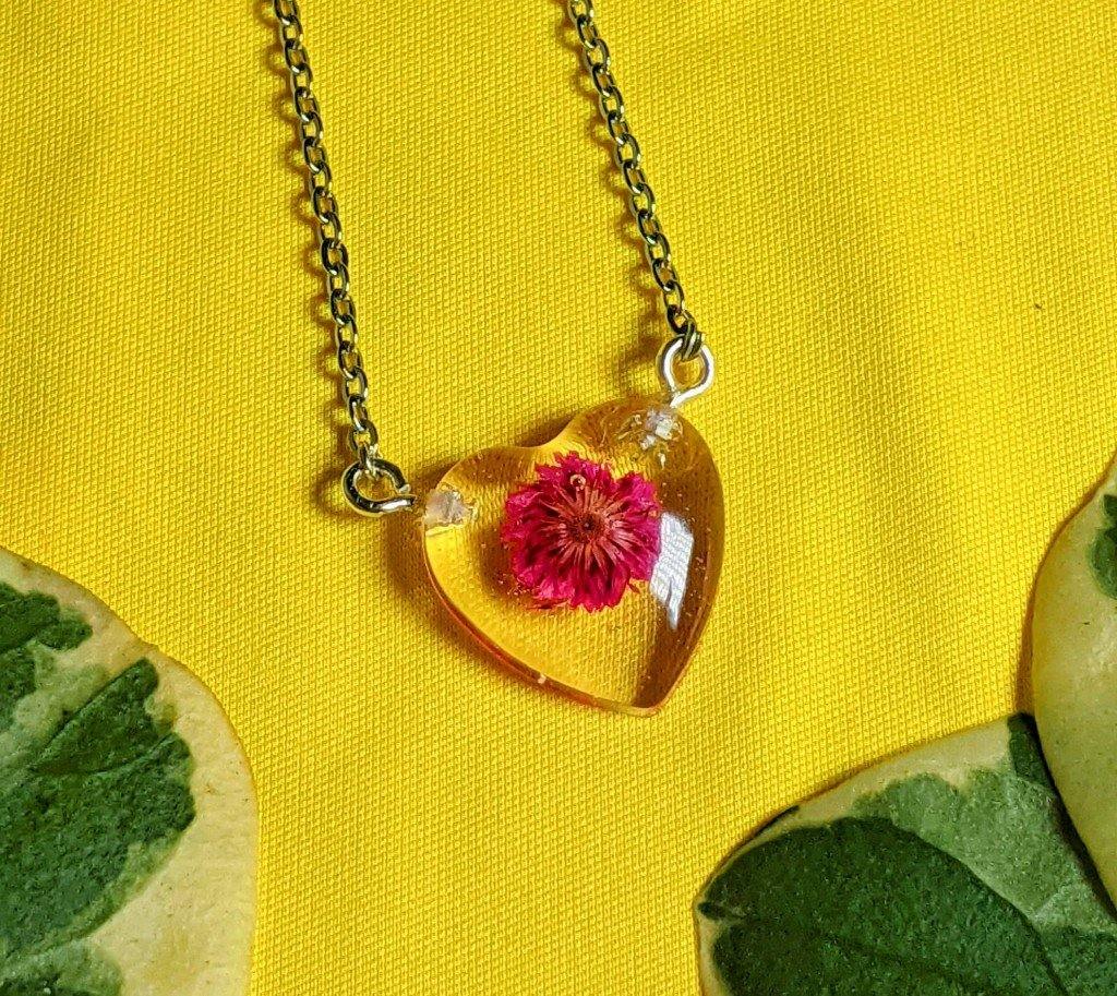 Simple Flow: Chain necklace with joined real flower handmade pendant ...