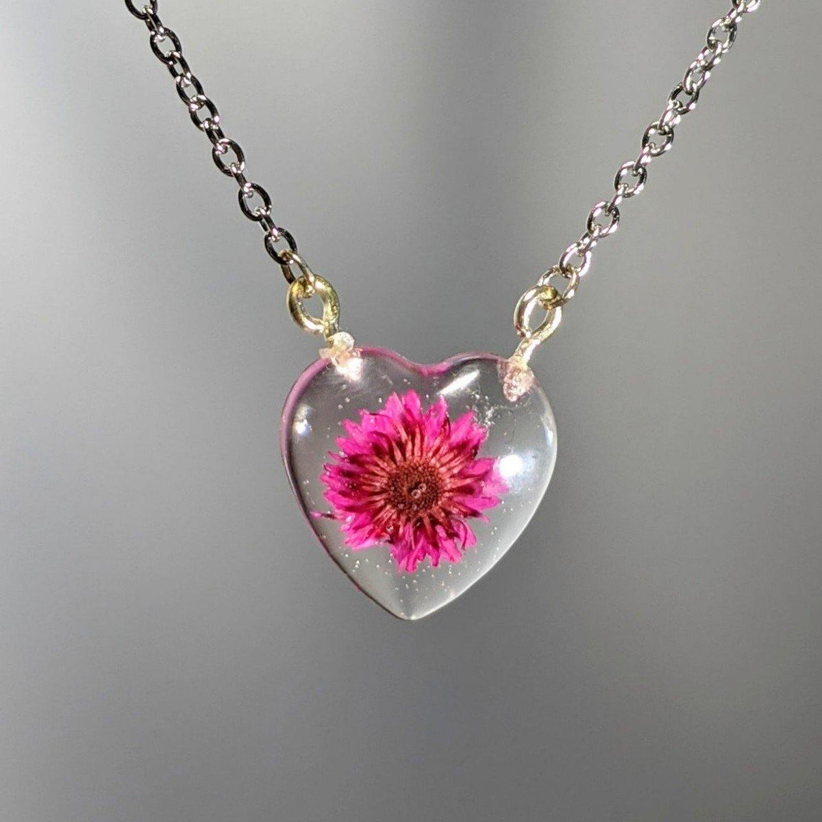 Simple Flow: Chain necklace with joined real flower handmade pendant ...